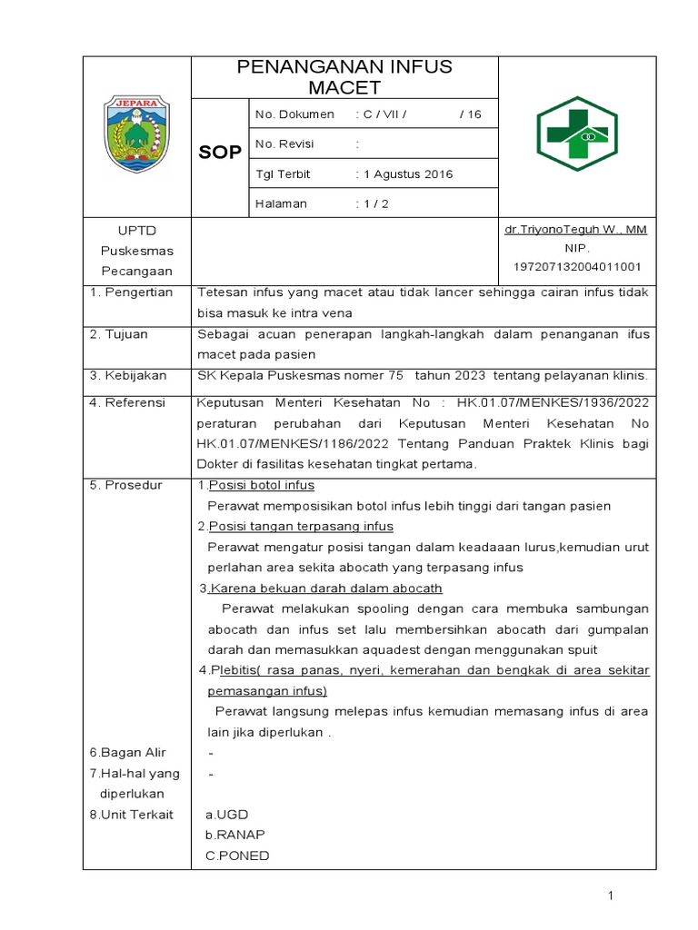 SOP INFUS MACET (1) | PDF