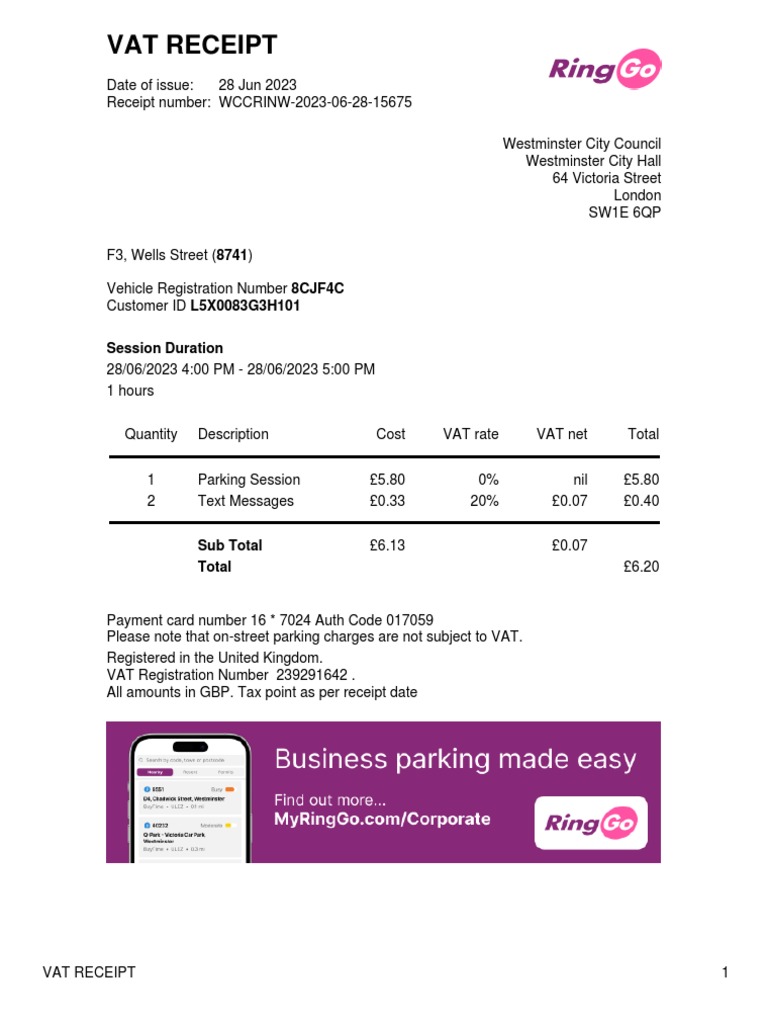 RingGo Receipt For Challenging PCN | PDF