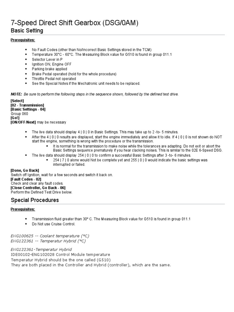 DSG-7 Basic Settings | PDF