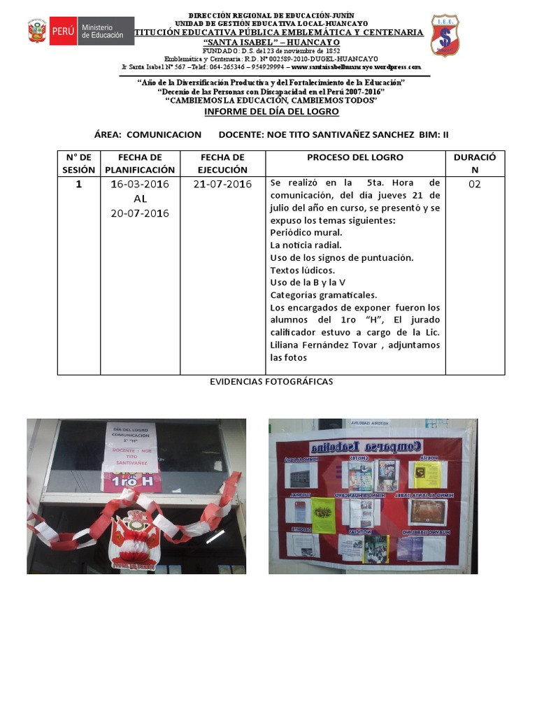 Formato Informe Dia Del Logro | PDF