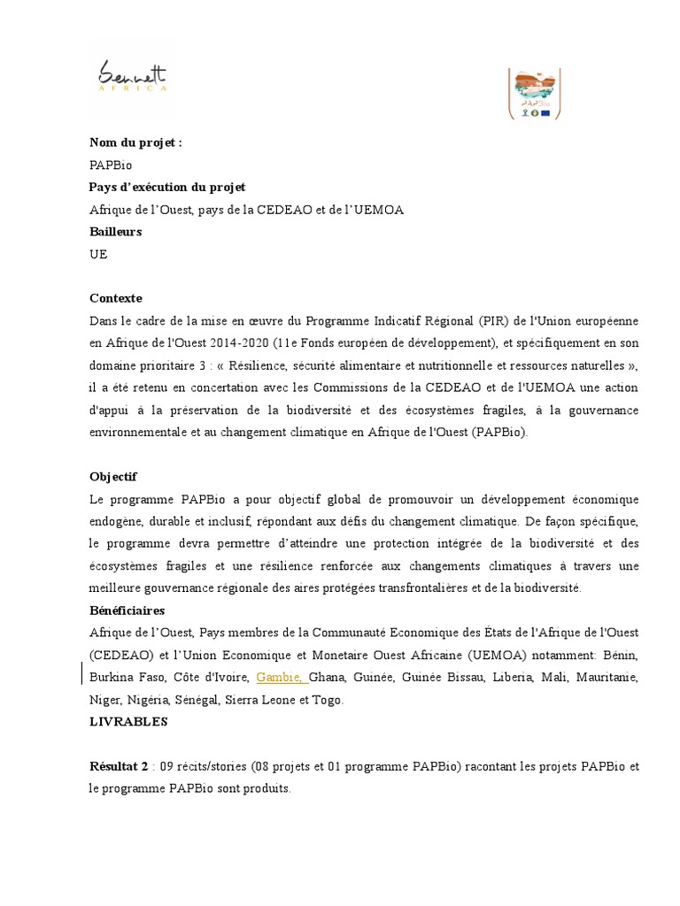 Brief Supports À Produire Programme PAPBio Inputs BARA | PDF