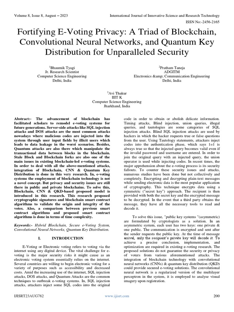 Fortifying E-Voting Privacy: A Triad of Blockchain, Convolutional ... Fortifying E-Voting Privacy: A Triad of Blockchain, Convolutional ...