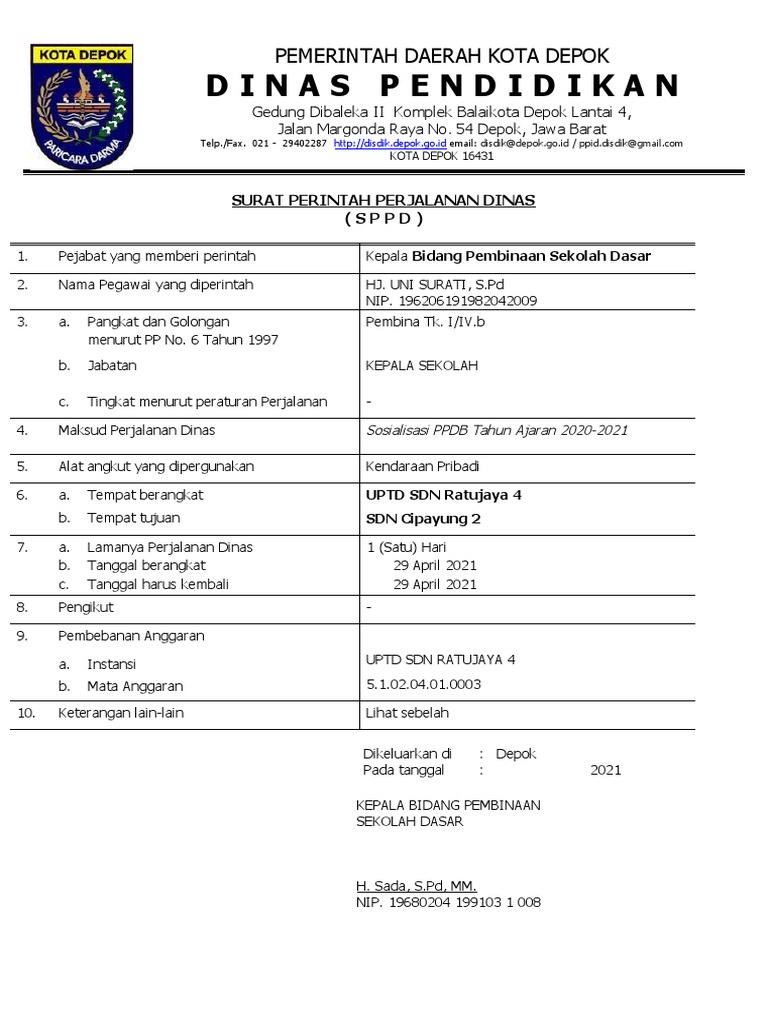 Contoh SPPD Dalam Daerah | PDF