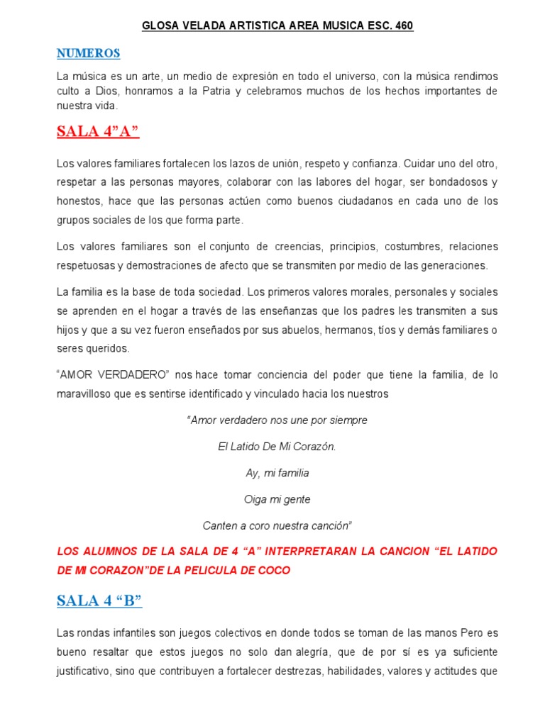 Glosa Velada Artistica Area Musica Esc 460 | PDF | Bailes | Amor