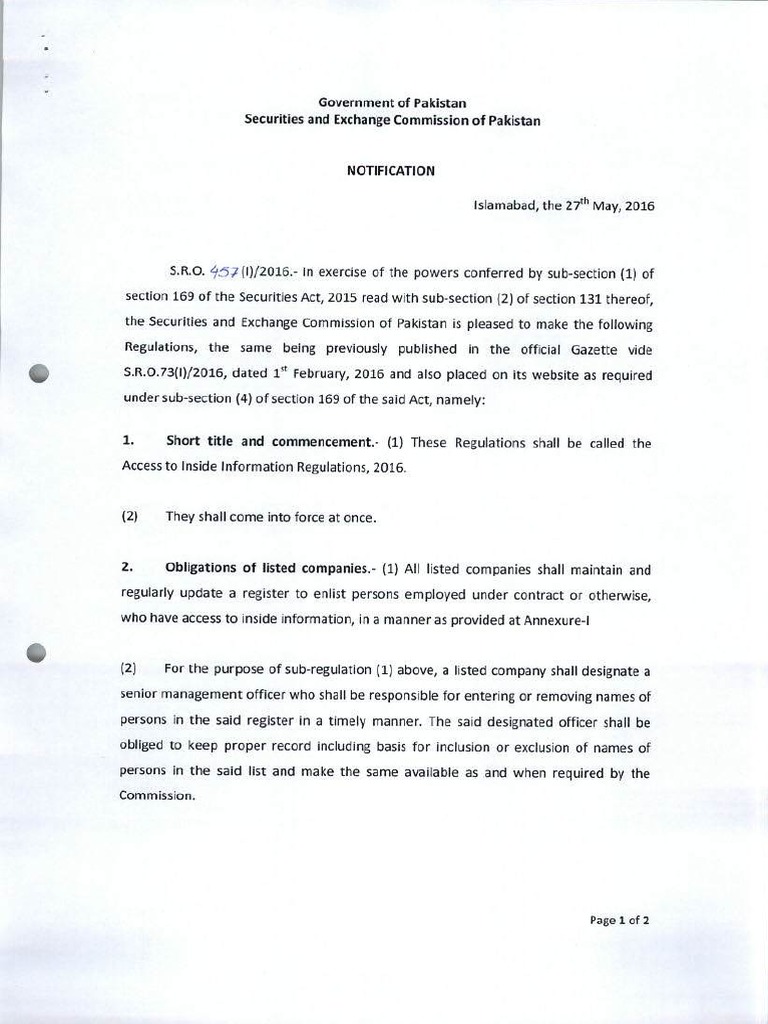 SRO-Access To Inside Information Regulation, 2016 | PDF