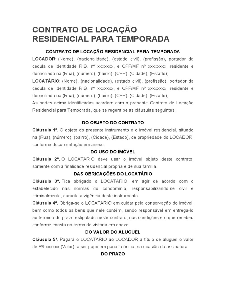 MODELO DE CONTRATO ALUGUEL DE CASA | PDF