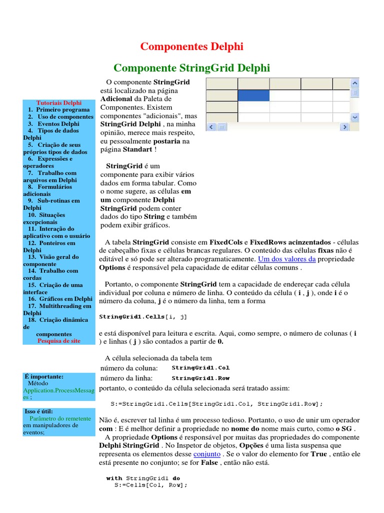 Componentes Delphi String Grid | PDF