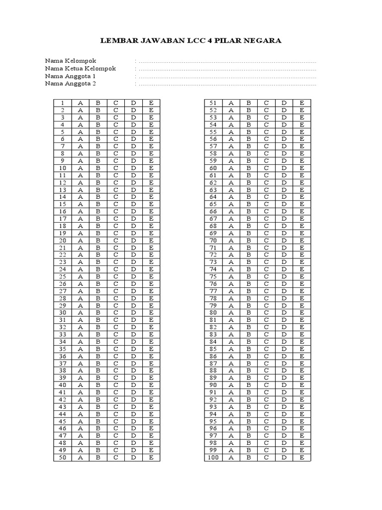 Lembar Jawaban LCC 4 Pilar Negara | PDF