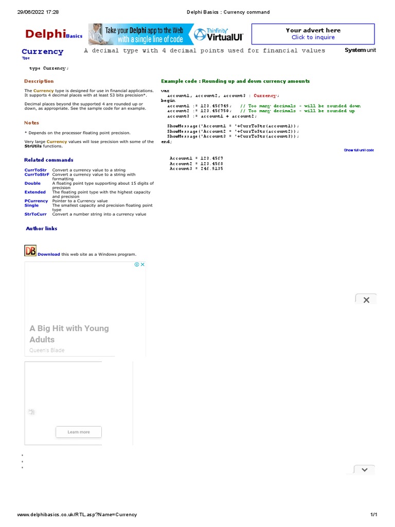 Delphi Currency Type Overview | PDF | Currency | Significant Figures
