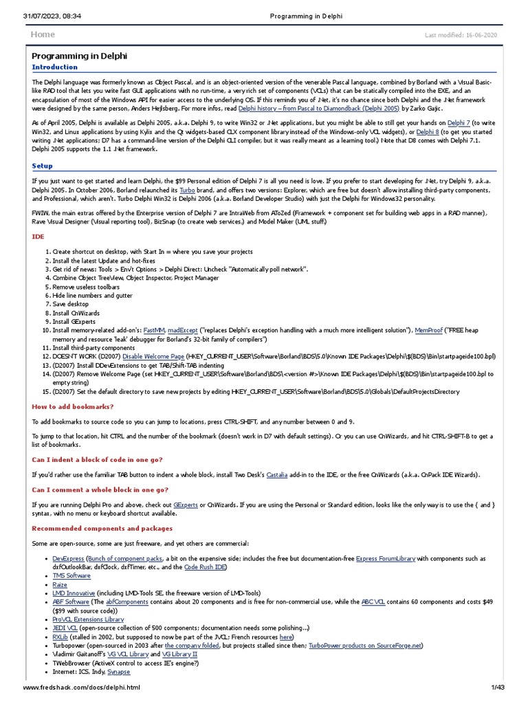 Programming in Delphi | Download Free PDF | Computer Science | Systems Engineering