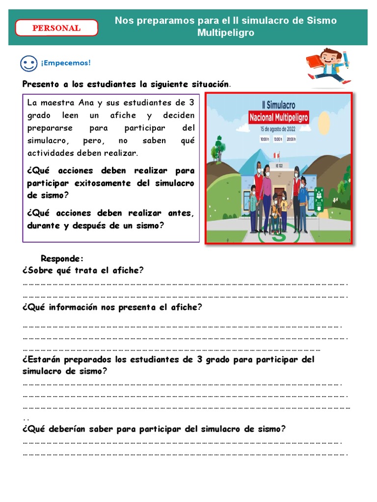 D1 A2 FICHA PS. Nos Preparamos para El II Simulacro de Sismo Multipeligro | PDF
