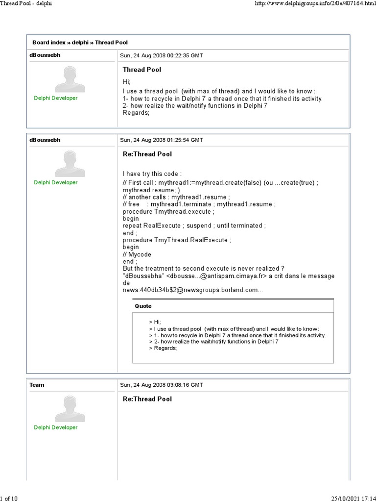 Using The Thread Pool in Delphi 7 | PDF