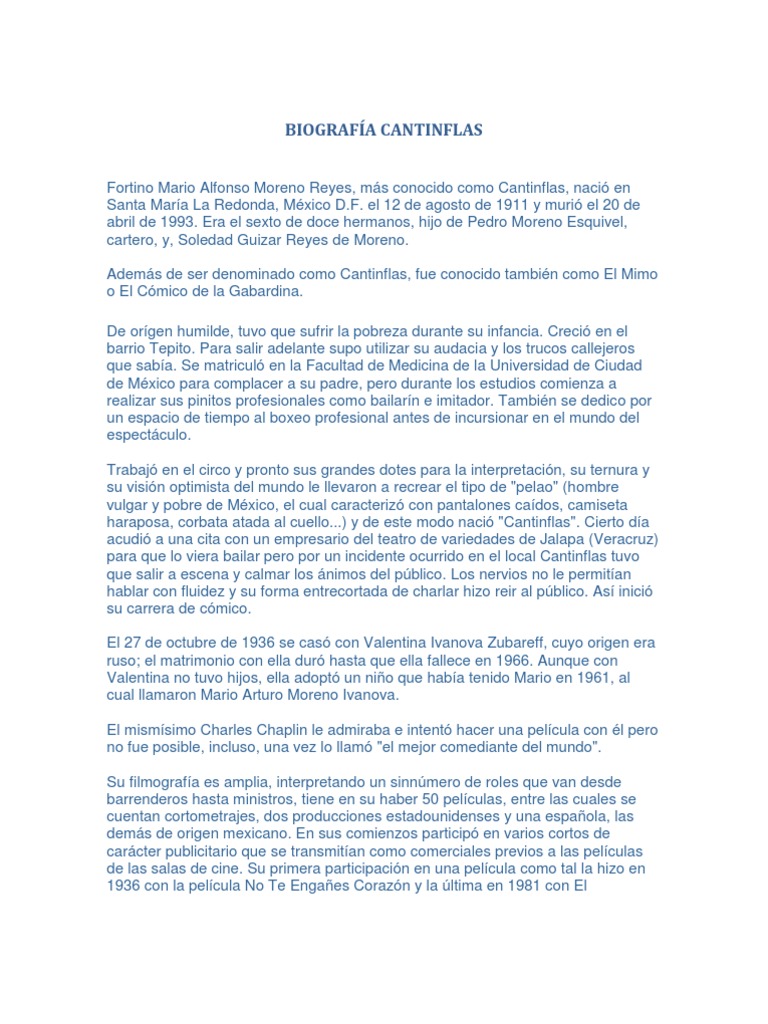 Biografía Cantinflas | PDF | Ocio