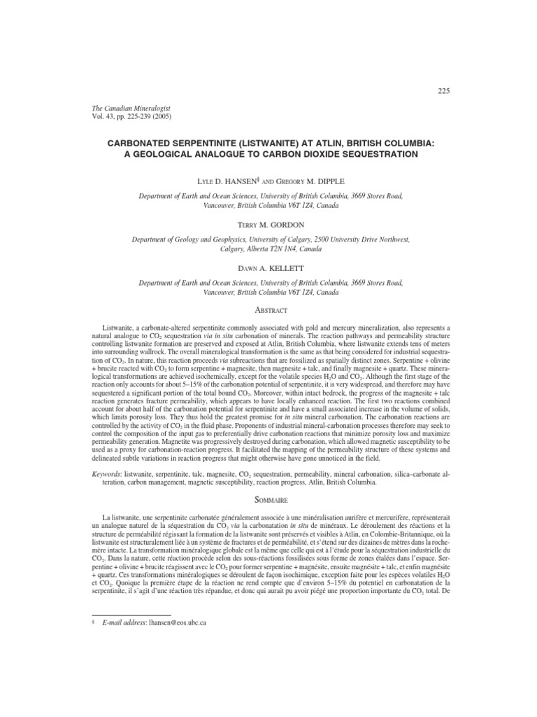 Carbonated Serpentinite (Listwanite) at Atlin, British Columbia: A ...
