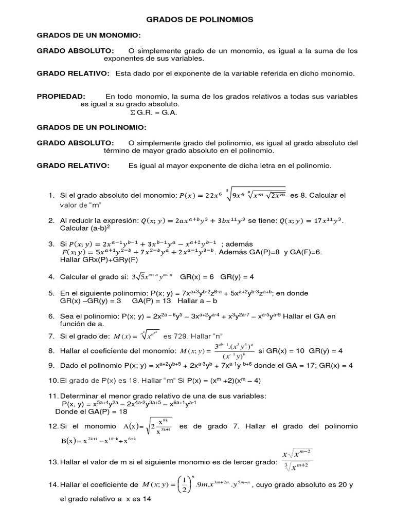 Grados de Los Polinomios | PDF