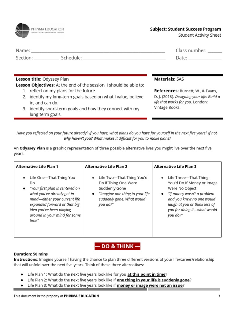 Odyssey Plan for Student Futures | PDF