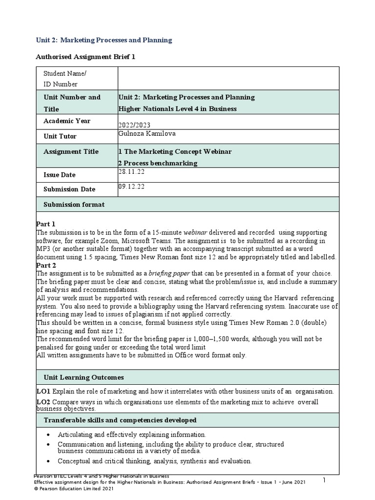Marketing Processes and Planning ABB - Assignment 1 | PDF | Career ...