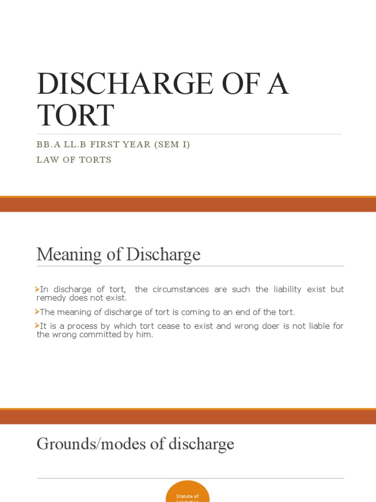 Discharge of A Tort | PDF | Civil Law (Common Law) | Legal Concepts
