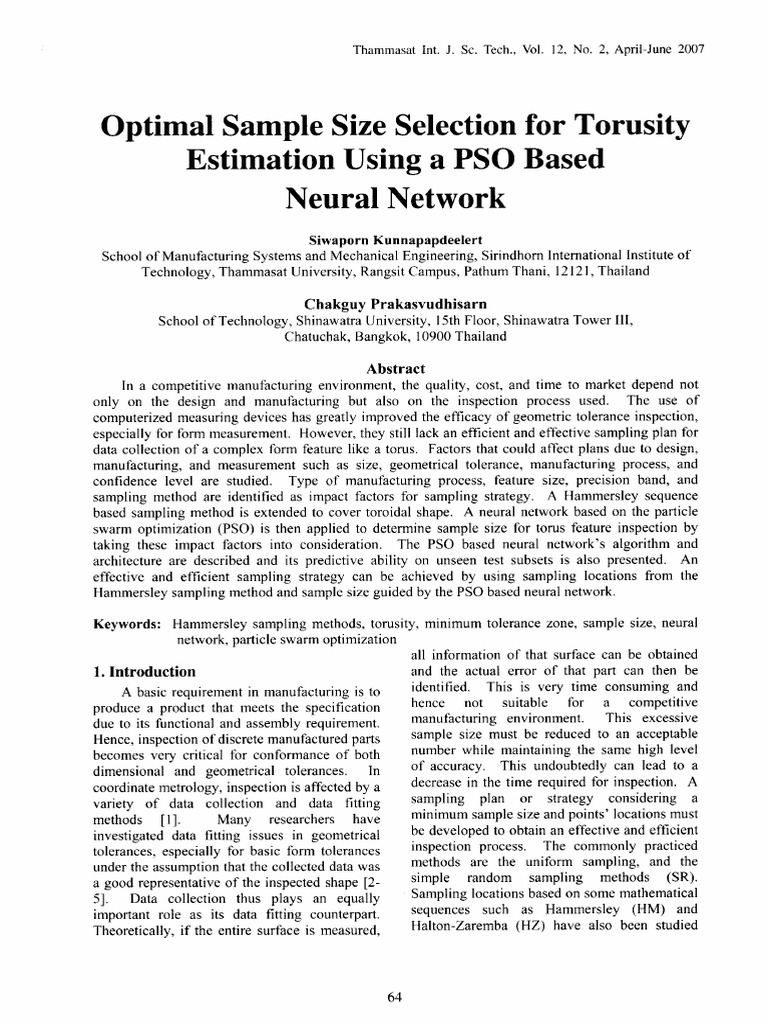 Optimal Sample Size Selection For Torusity Estimation Using A PSO Based Neural Network | PDF ...