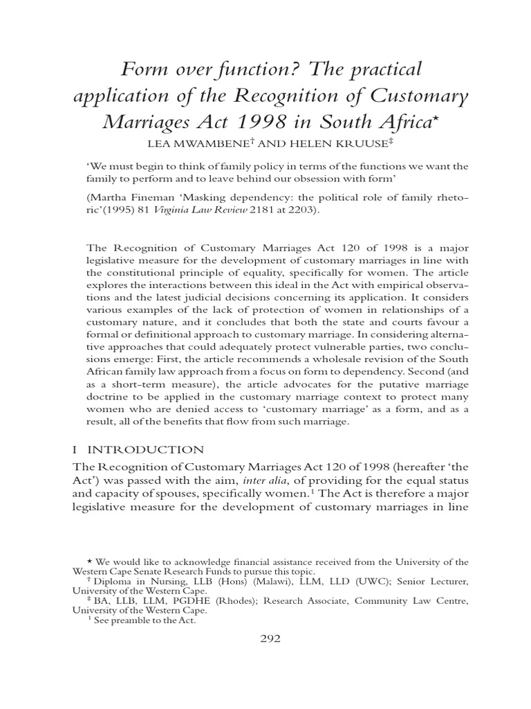 The Practical Application of The Recognition of Customary Marriages Act ...