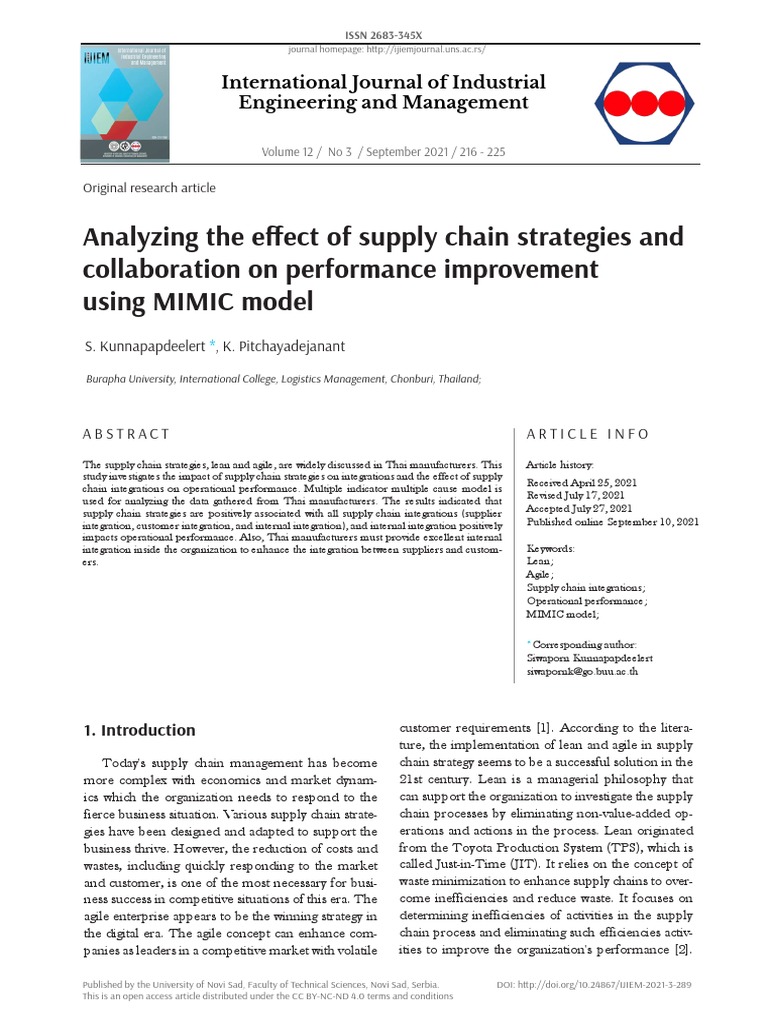 Analyzing The Effect of Supply Chain Strategies and Collaboration On Performance Improvement ...