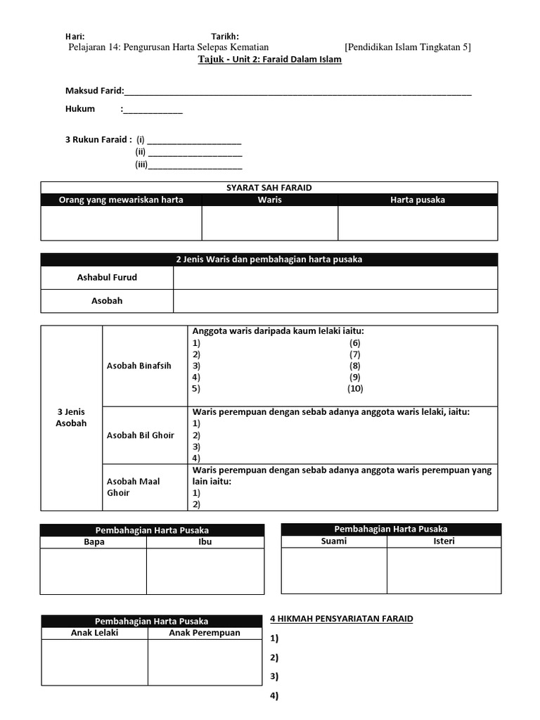 F5 Bab 14 Unit 2 Faraid Dalam Islam | PDF