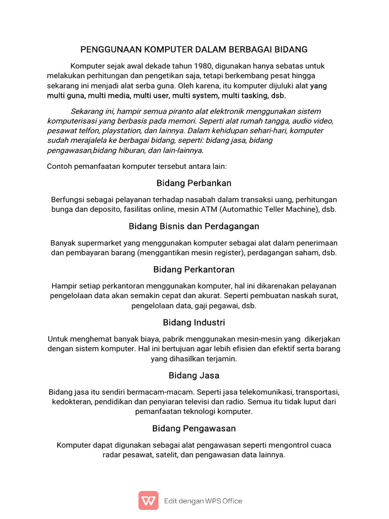 Pemanfaatan Komputer di Berbagai Sektor | PDF