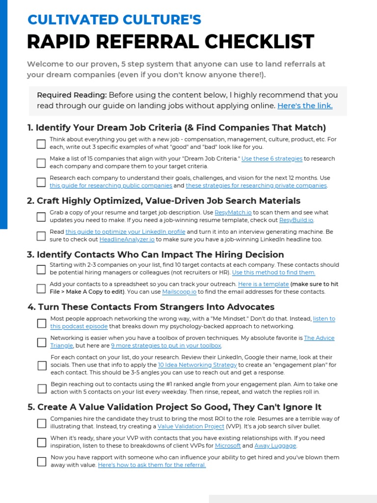 Cultivated Culture's Rapid Referral Checklist | PDF
