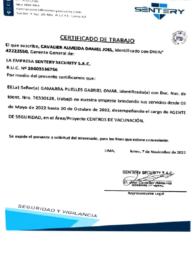 Certificado Trabajo | PDF