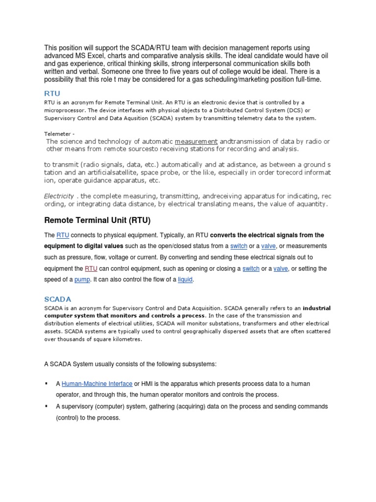 Remote Terminal Unit (RTU) | PDF | Scada | Programmable Logic Controller