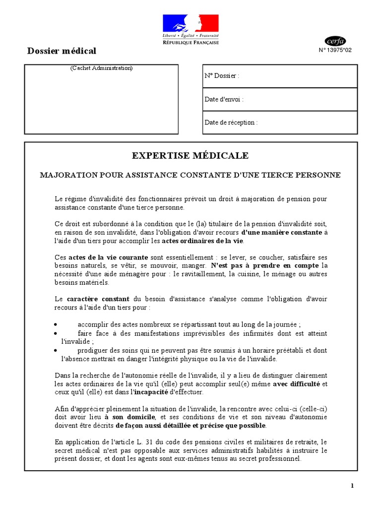 Cerfa - 13975-02 MAJORATION POUR ASSISTANCE CONSTANTE D'UNE TIERCE PERSONNE | PDF