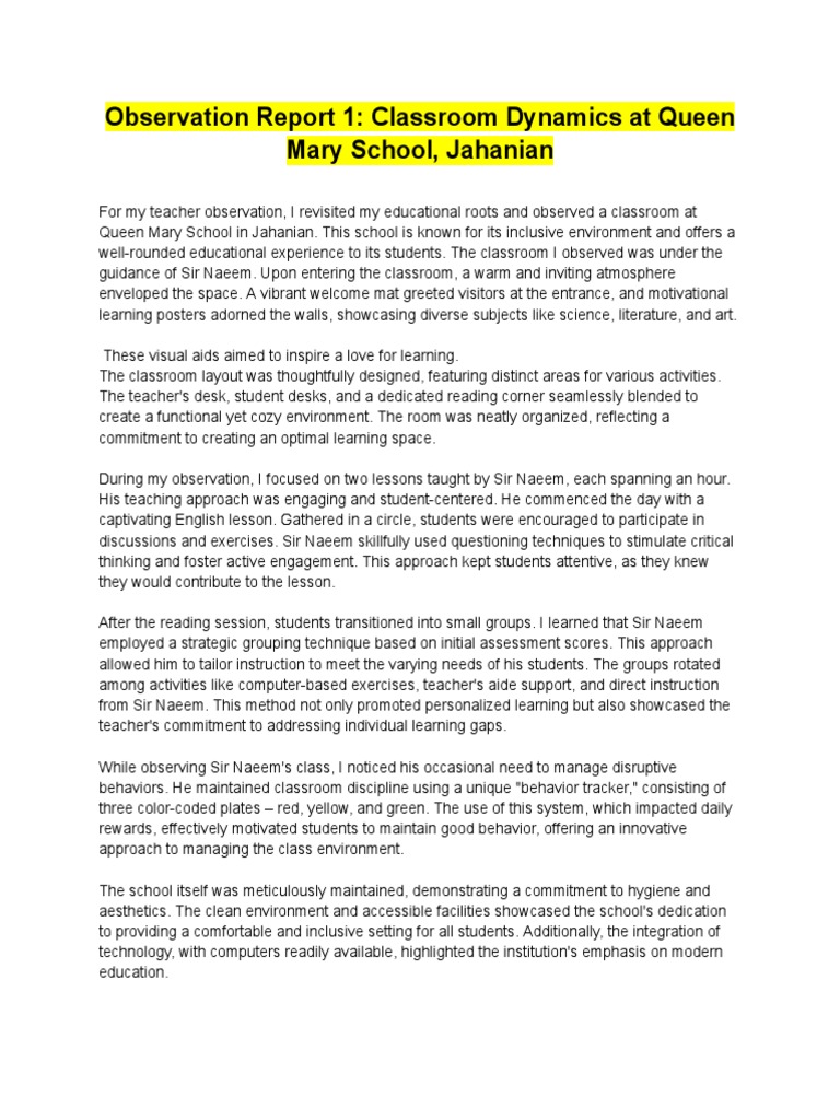 Observation Reports | PDF