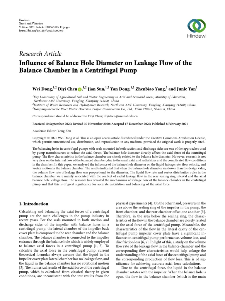 Research Article: Influence of Balance Hole Diameter On Leakage Flow of ...