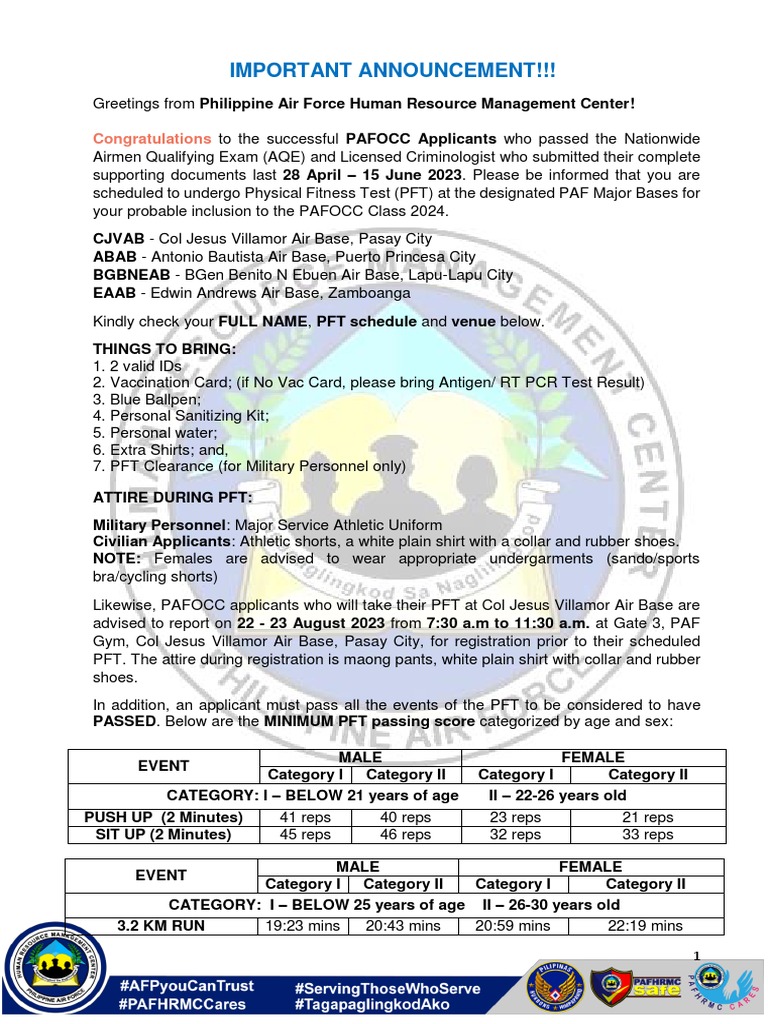 (Link) Final FB Page Post ICOW PAFOCC PFT (18 1902 August 2023) | PDF