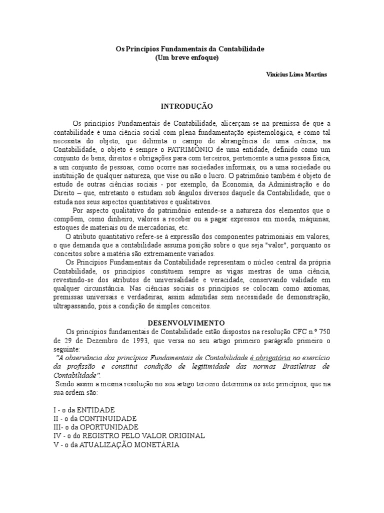 Principios Fundamentais de Contabilidade | PDF