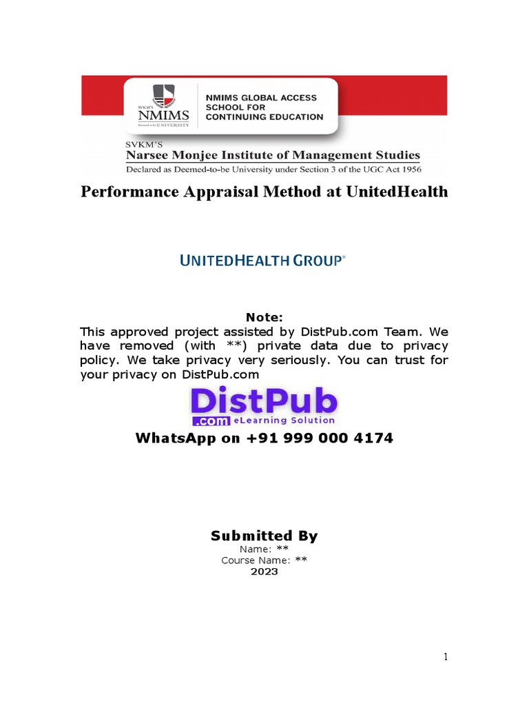 NMIMS Approved 2023 Project Sample - Performance Appraisal Method at UnitedHealth Group | PDF
