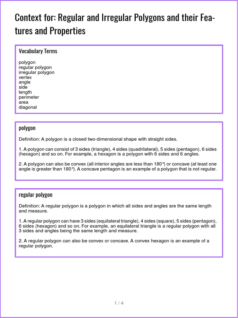 Regular and Irregular Polygons and Their Features and Properties ...