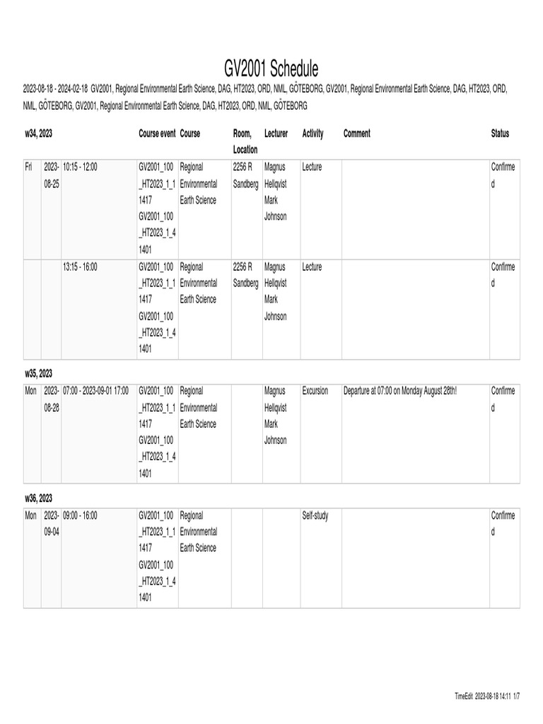 GV2001 Regional Environmental Earth Science DAG HT2023 ORD NML GOTEBORG ...