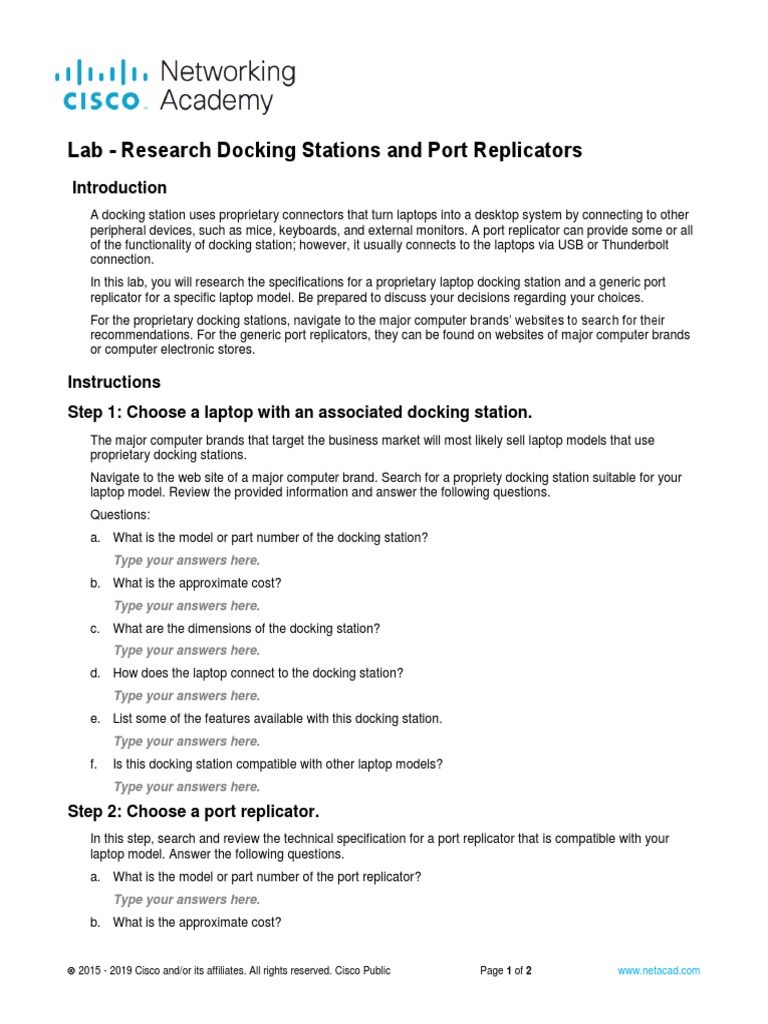 7.1.2.8 Lab - Research Docking Stations and Port Replicators | PDF ...