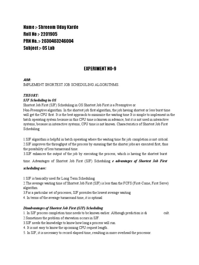 OS Lab - Experiment No. 9 | PDF