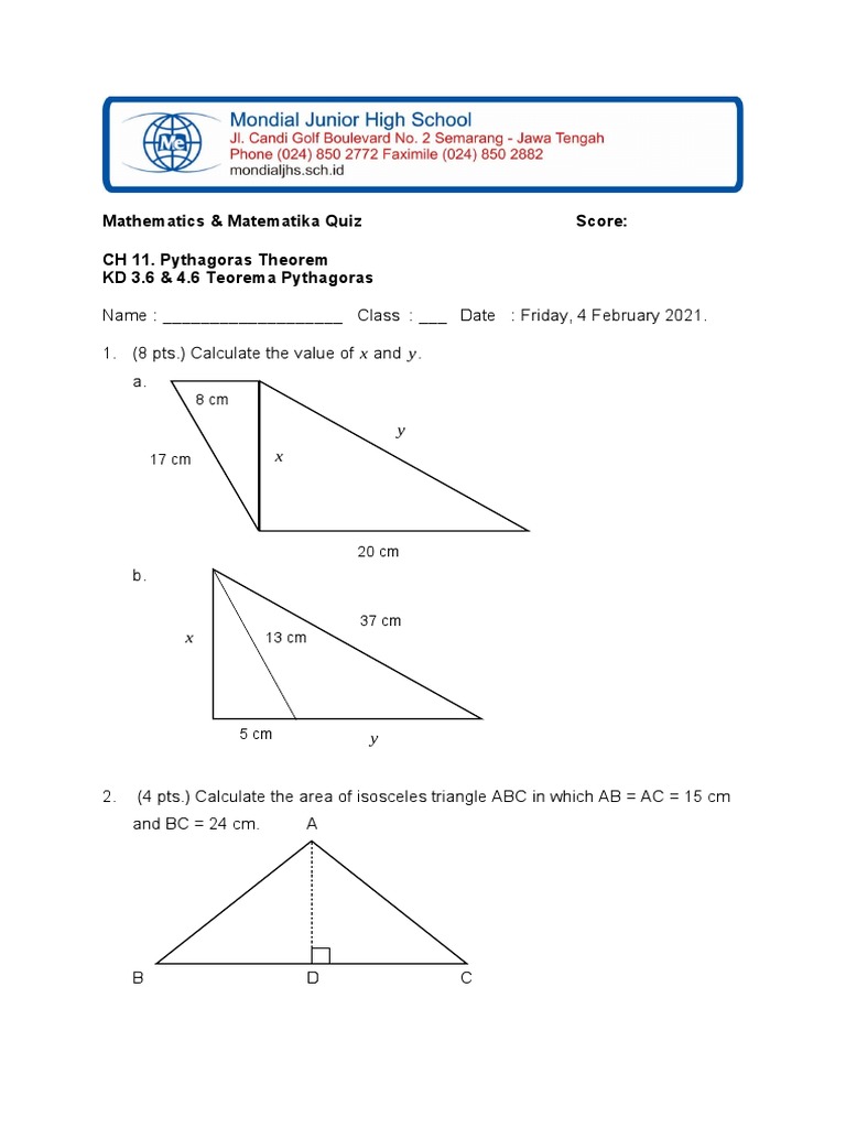 Quiz Math - Matematika Pythagoras DONE | PDF