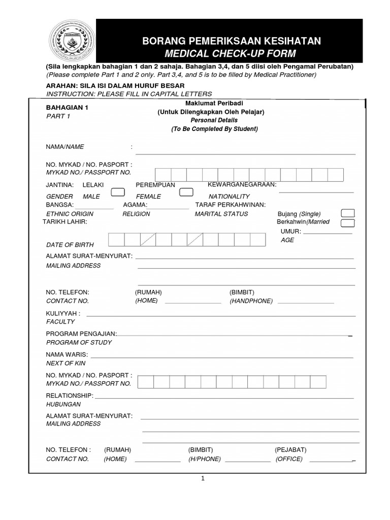 Borang Pemeriksaan Kesihatan 2022 | PDF