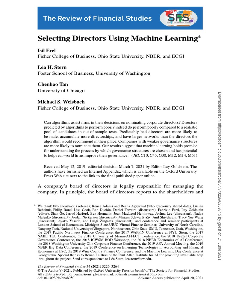 Selecting Directors Using Machine Learning Published Version | PDF