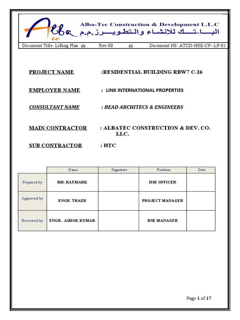 Lifting Plan | PDF | Crane (Machine) | Elevator