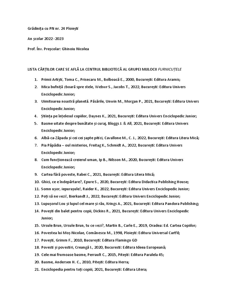 Lista Carti Pentru Copii | PDF