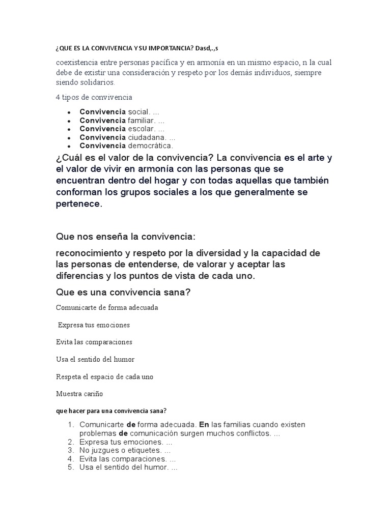 Que Es La Convivencia y Su Importancia | PDF