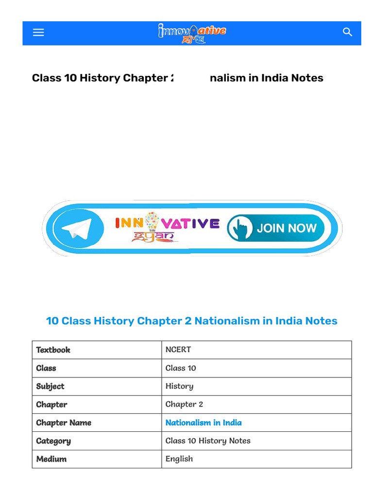 Innovativegyan Com Class 10 History Chapter 2 Nationalism in India ...