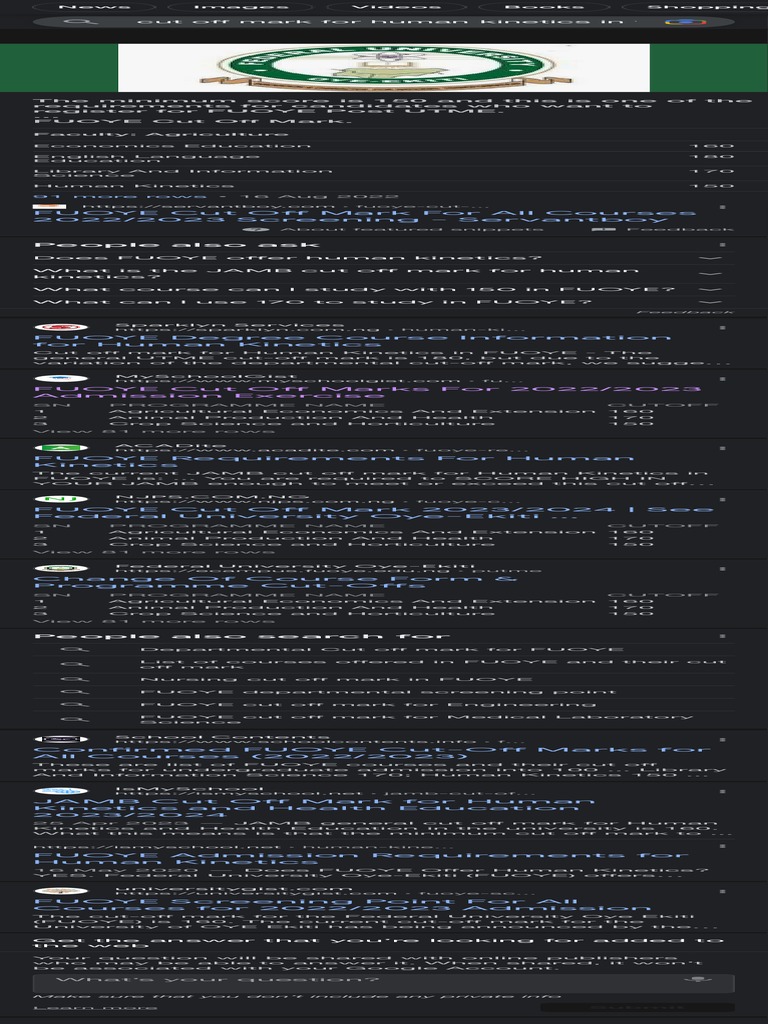 Cut Off Mark For Human Kinetics in Fuoye - Google Search | PDF