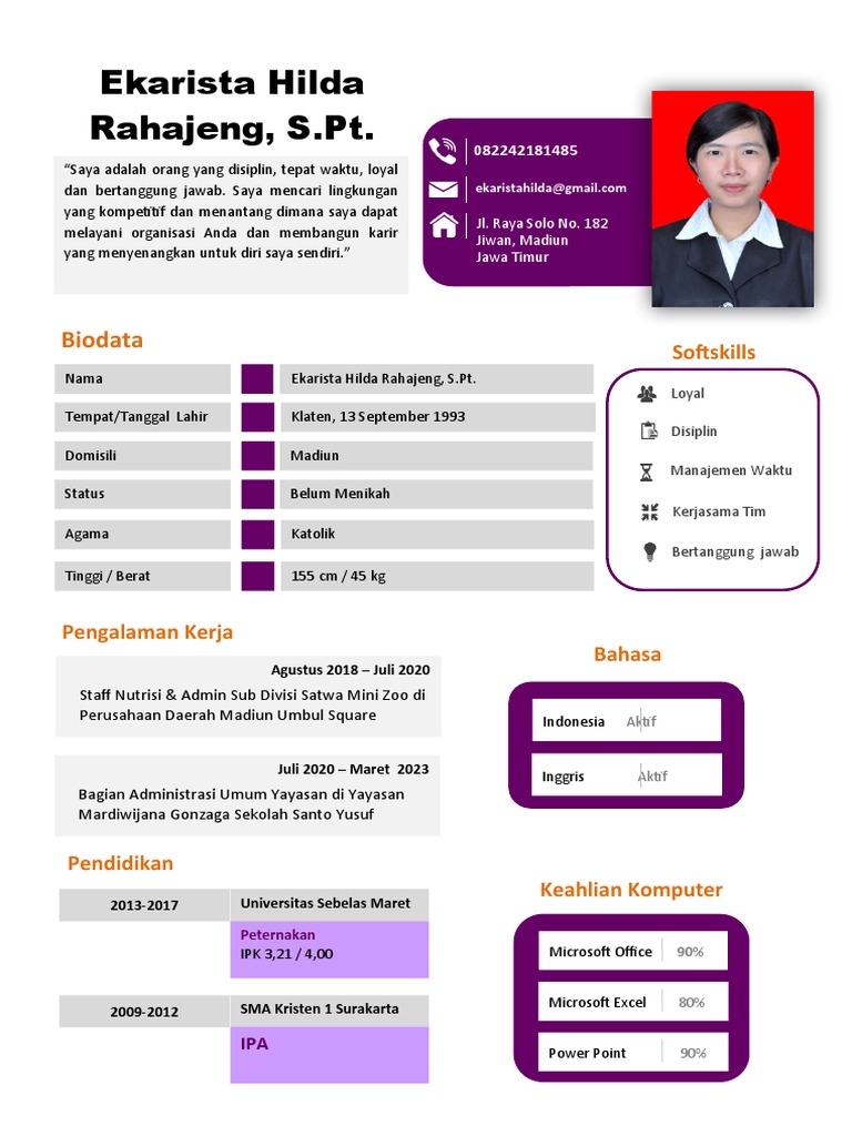 Ekarista Hilda Rahajeng, S.PT.: Biodata | PDF