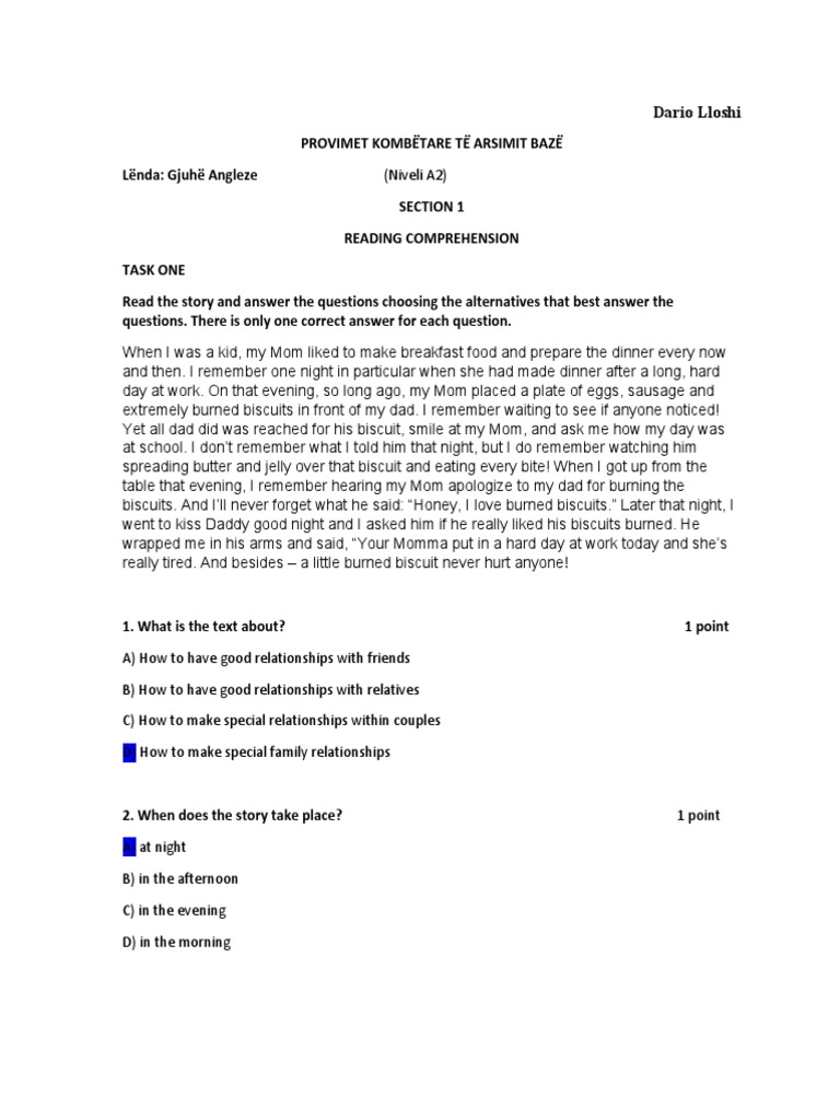 PROVIME KOMBËTARE TË ARSIMIT BAZË ANGLISHT-zgjidhur | PDF